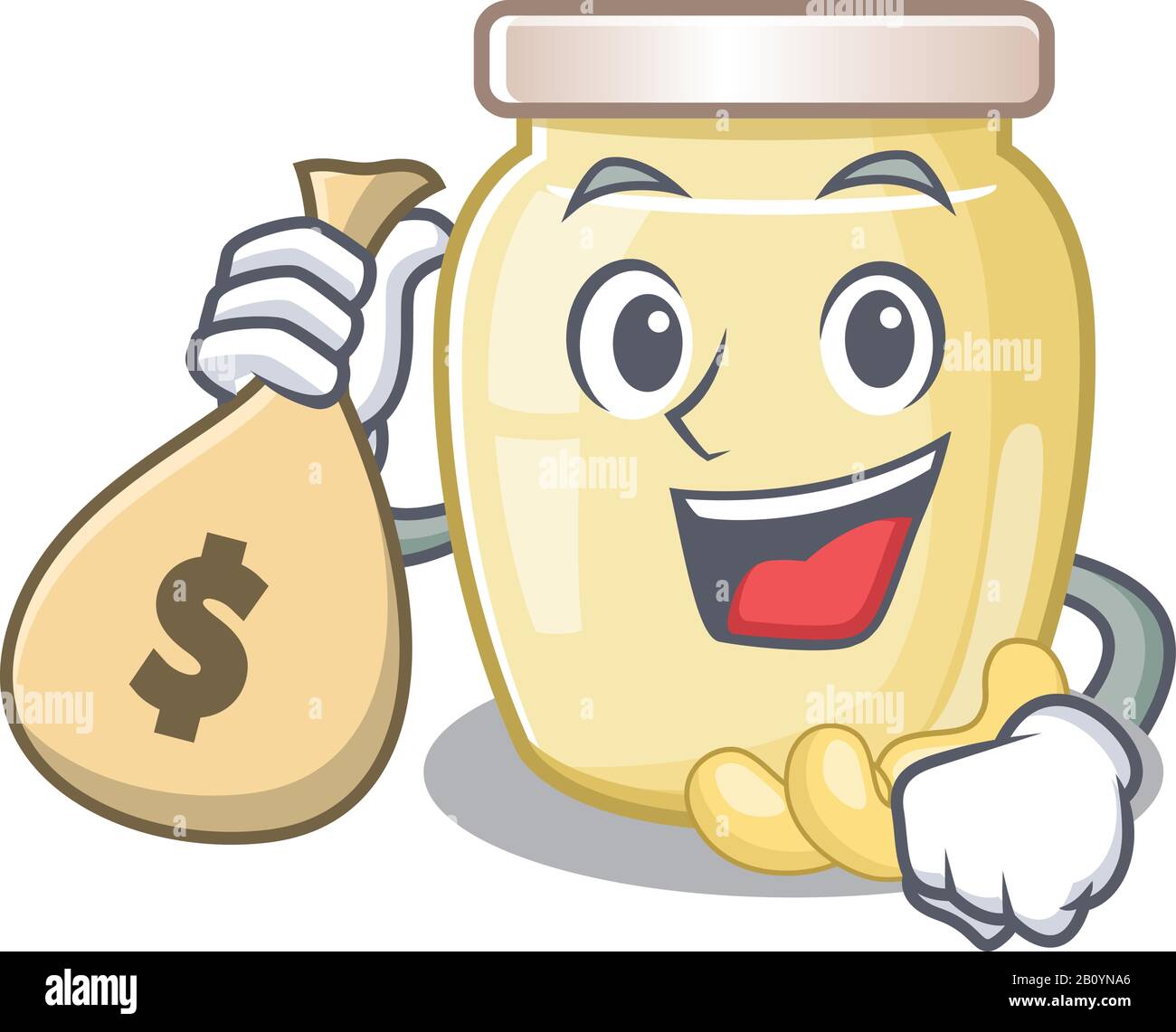 Rich and famous cashew butter cartoon character holding money bag Stock ...