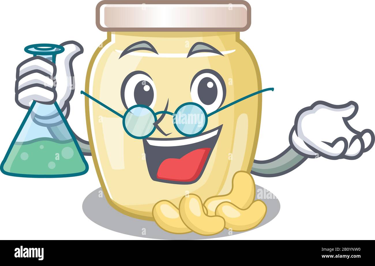 Cool cashew butter Professor cartoon character with glass tube Stock ...