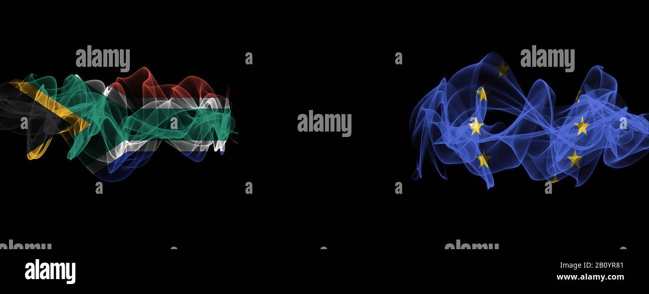 Flags of South Africa and EU on Black background, South Africa vs ...