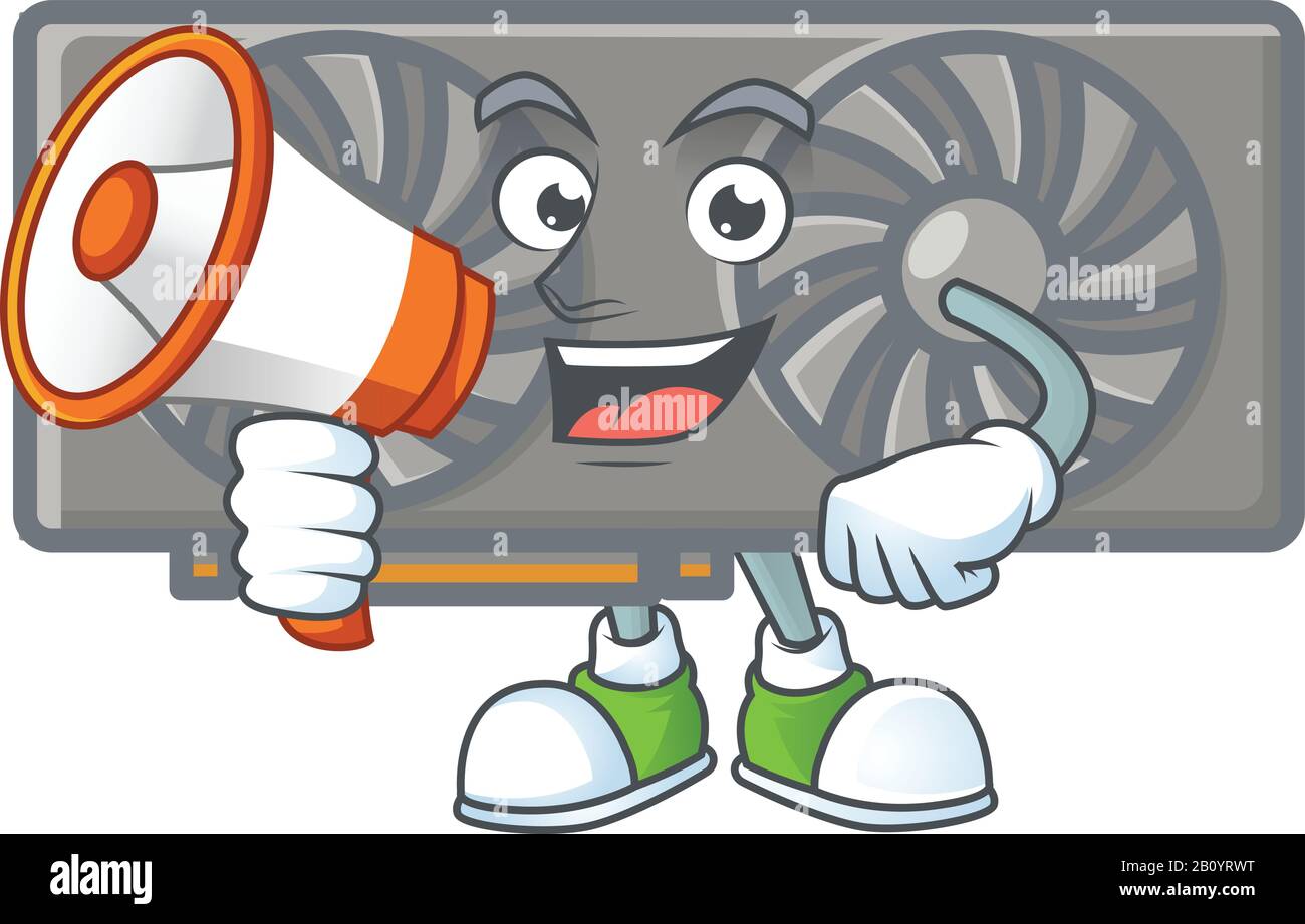 A chilly cartoon character of gaming VGA card with a megaphone Stock ...