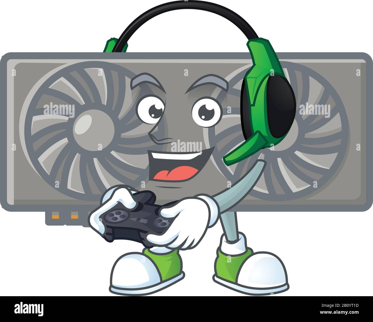 Gaming VGA card cartoon picture play a game with headphone and ...