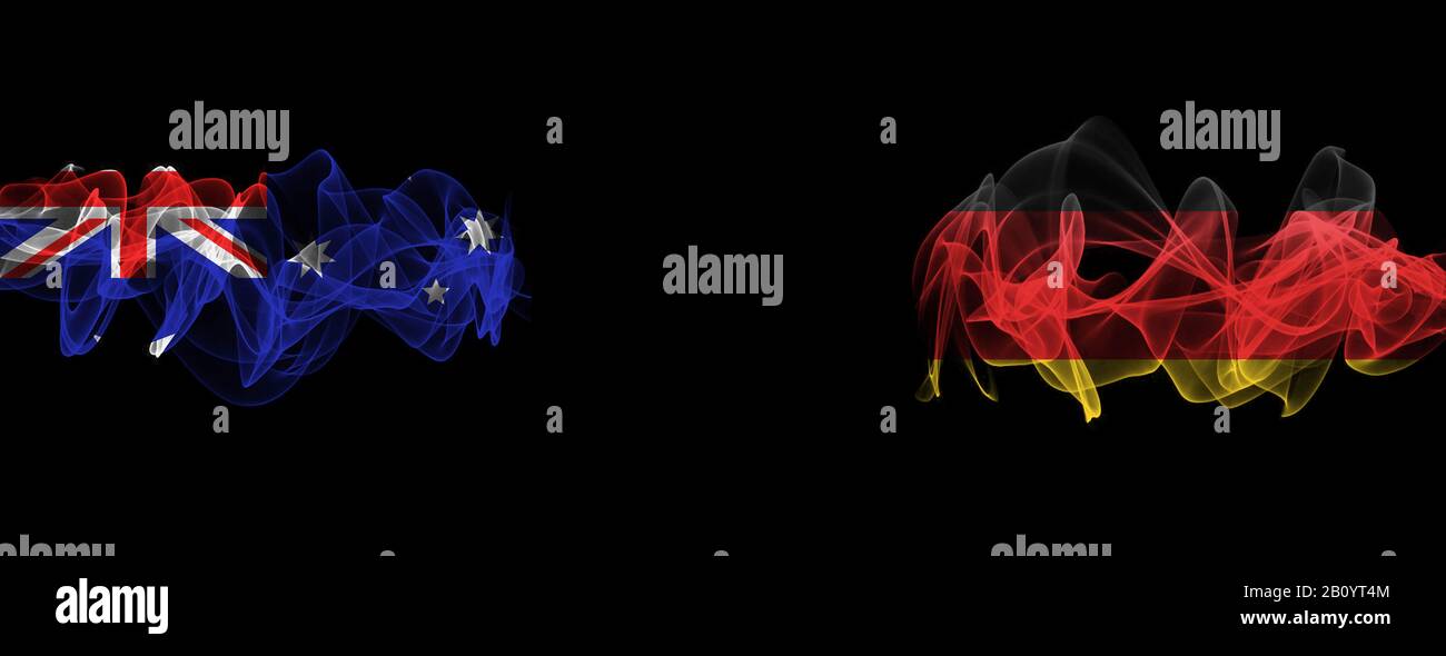Flags of Australia and Germany on Black background, Australia vs ...