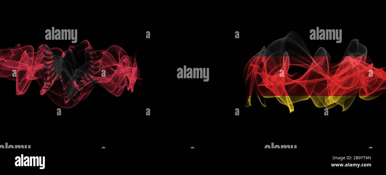 Flags of Albania and Germany on Black background, Albania vs Germany ...