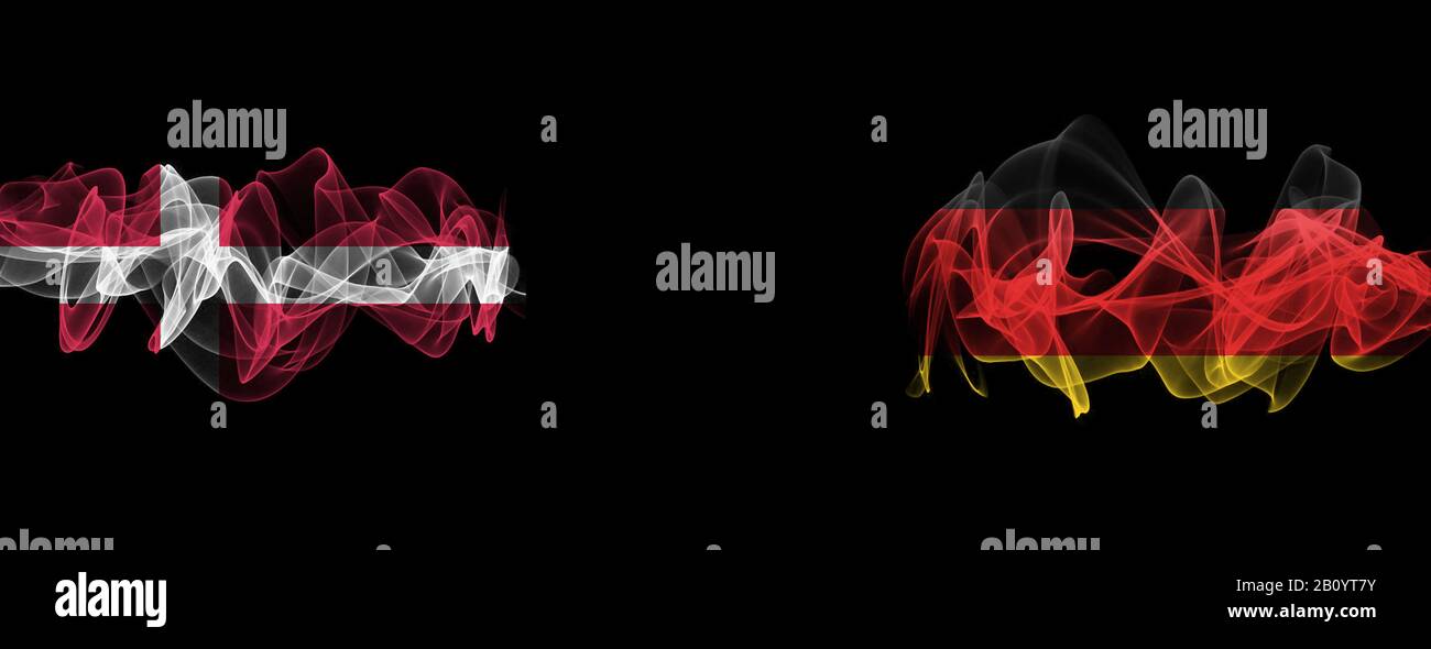 Flags of Denmark and Germany on Black background, Denmark vs Germany ...