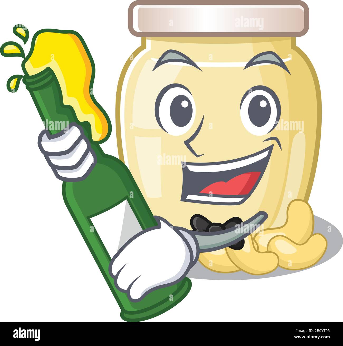 mascot cartoon design of cashew butter with bottle of beer Stock Vector ...
