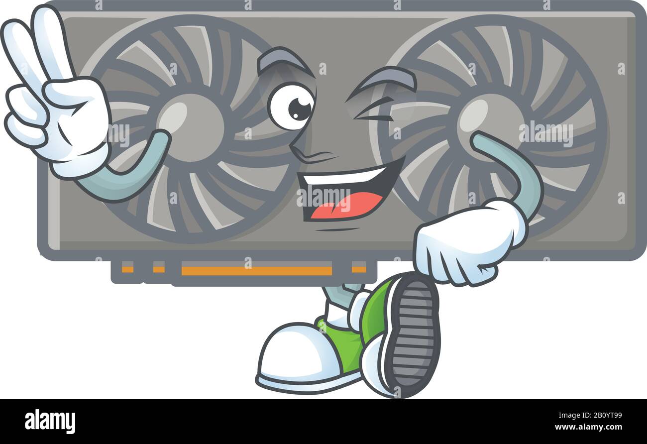 Cute cartoon mascot picture of gaming VGA card with two fingers Stock ...