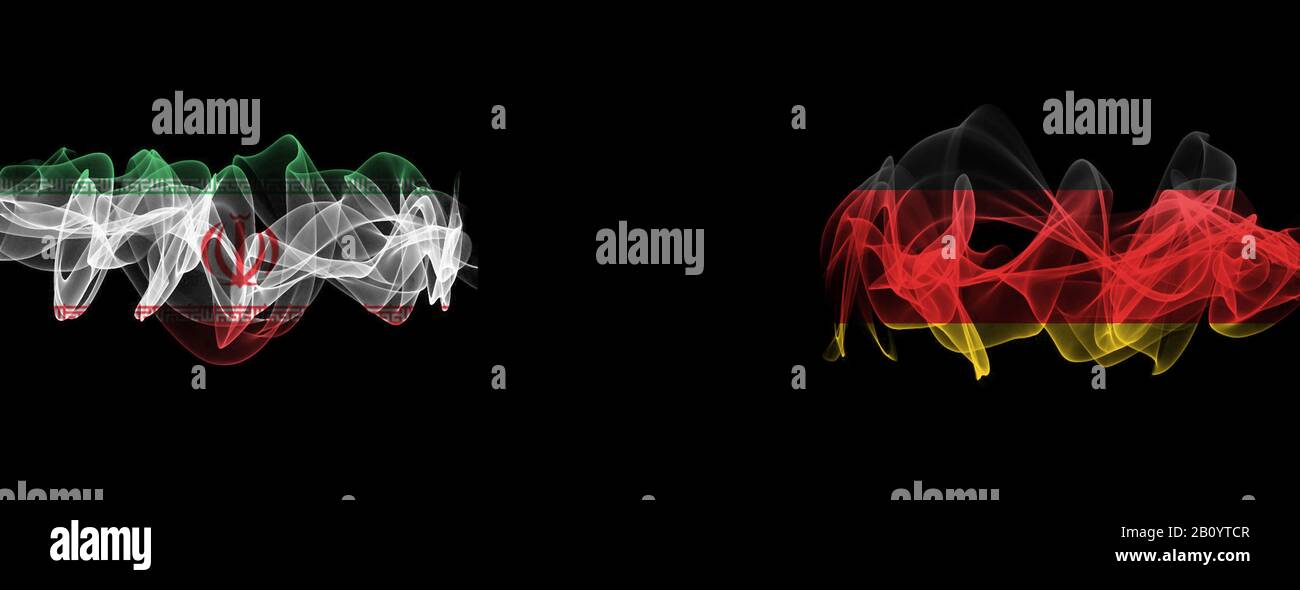 Flags of Iran and Germany on Black background, Iran vs Germany Smoke ...