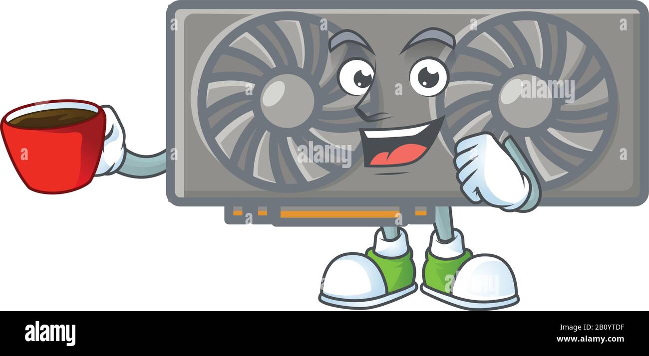 Cool gaming VGA card cartoon character with a cup of coffee Stock ...