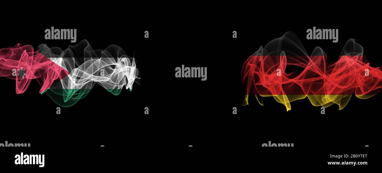 Flags of Jordan and Germany on Black background, Jordan vs Germany ...