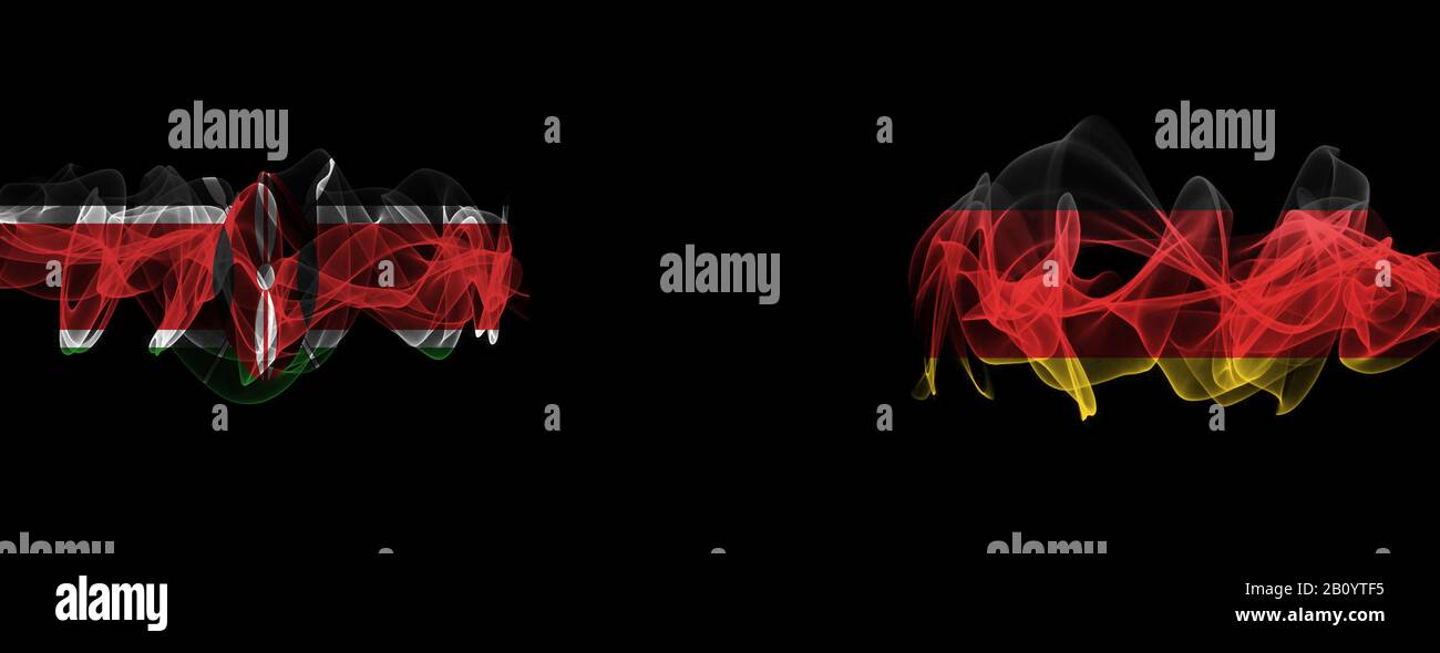 Flags of Kenya and Germany on Black background, Kenya vs Germany Smoke ...
