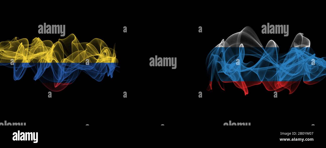 Flags of Colombia and Russia on Black background, Colombia vs Russia ...