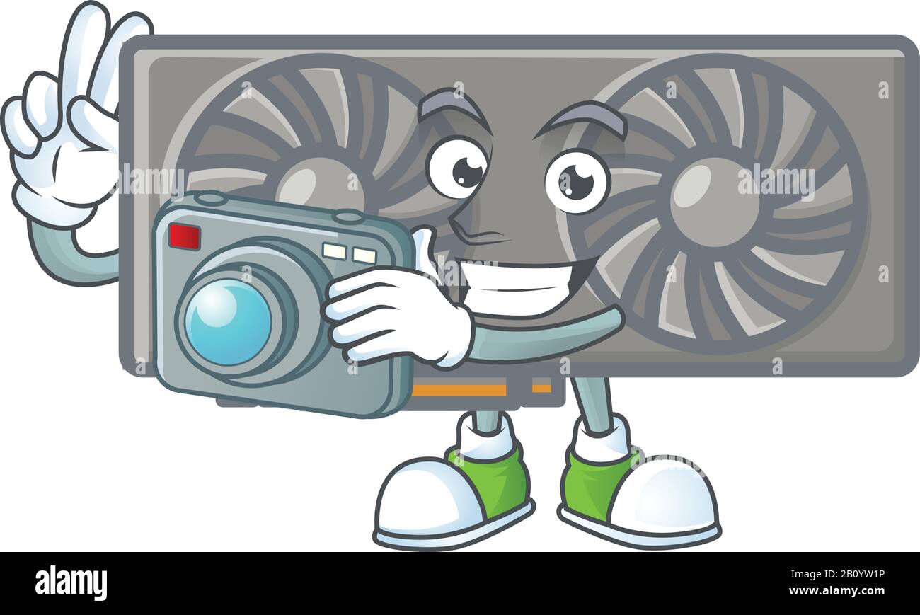 A gaming VGA card Photographer cartoon character in action with a ...