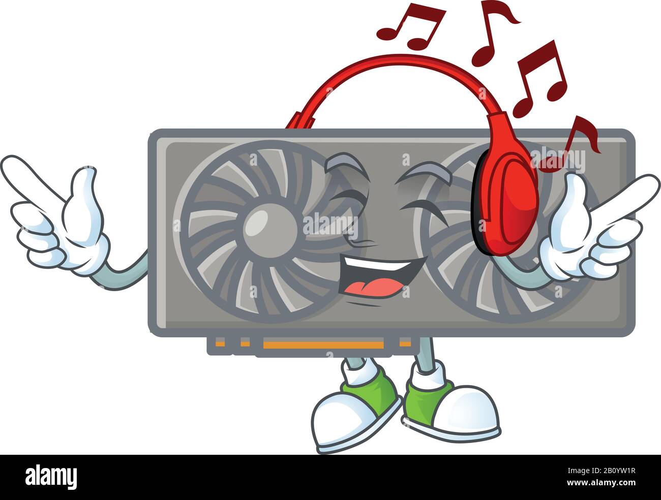 Gaming VGA card cartoon character design Listening music on a headset ...