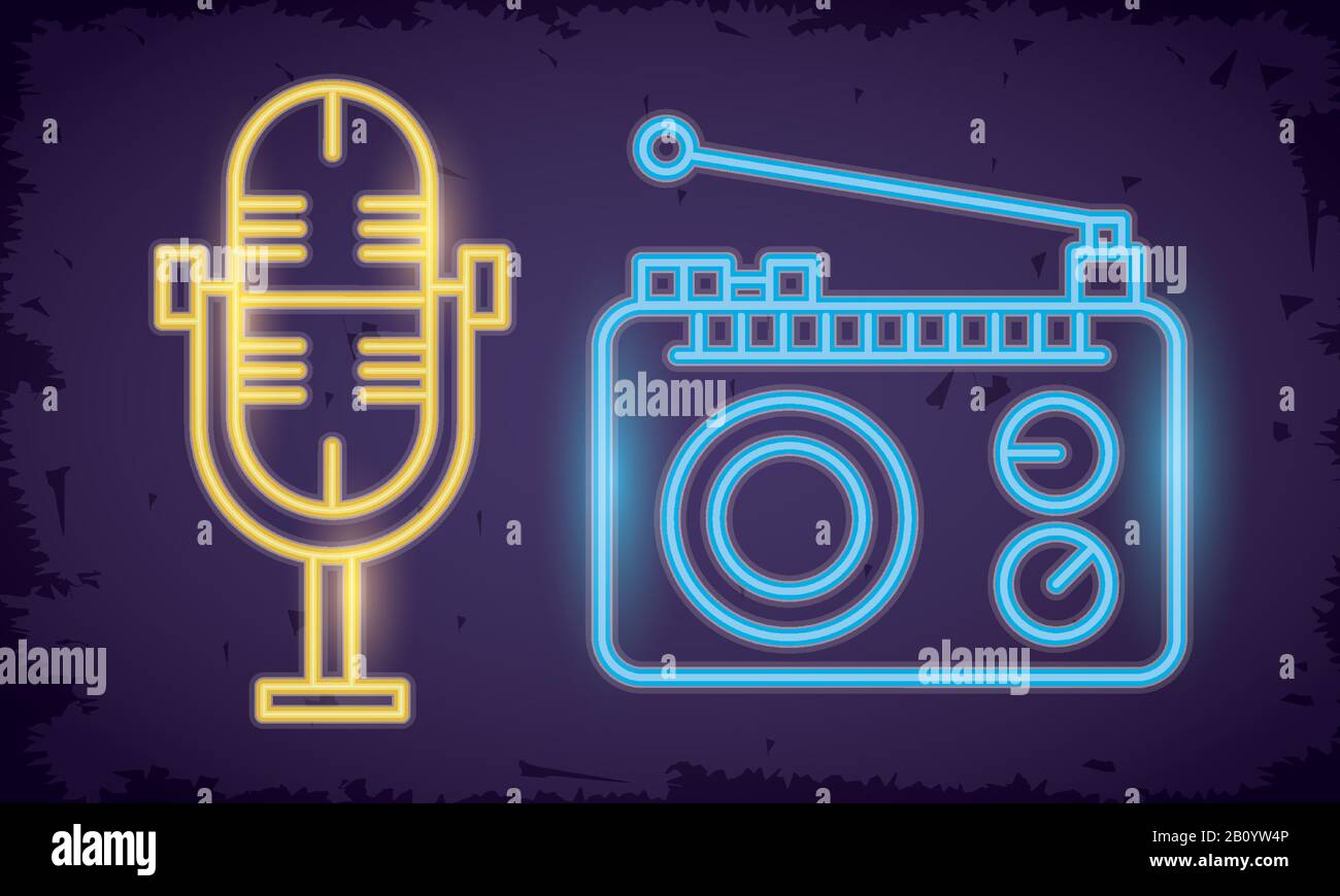 microphone and radio neon lights Stock Vector Image & Art - Alamy