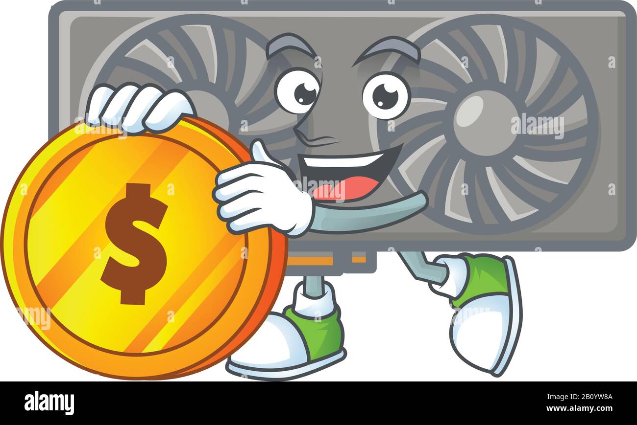 an elegant gaming VGA card mascot cartoon design with gold coin Stock ...