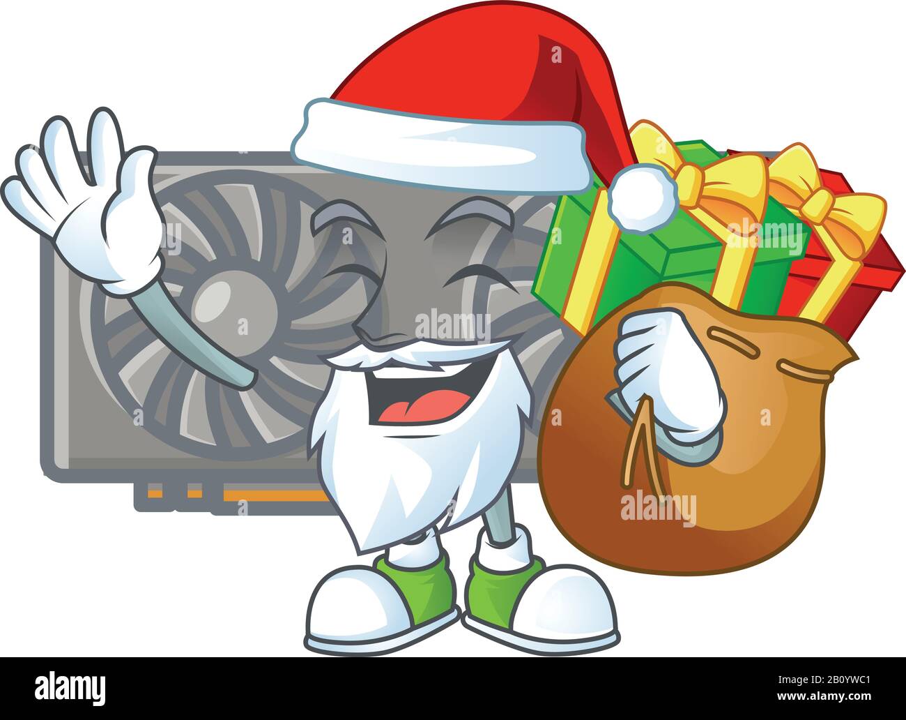 Santa gaming VGA card Cartoon design having a sack of gifts Stock ...