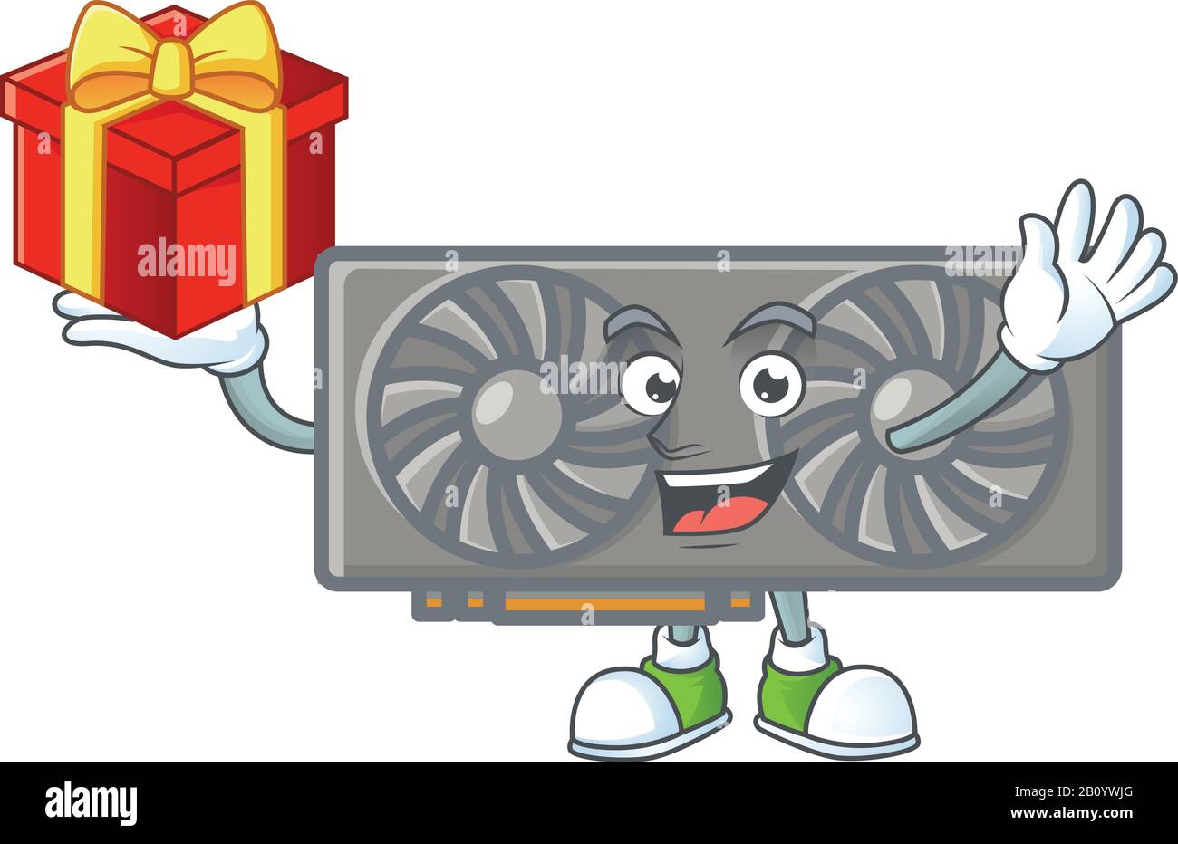 cartoon character of gaming VGA card with a box of gift Stock Vector ...