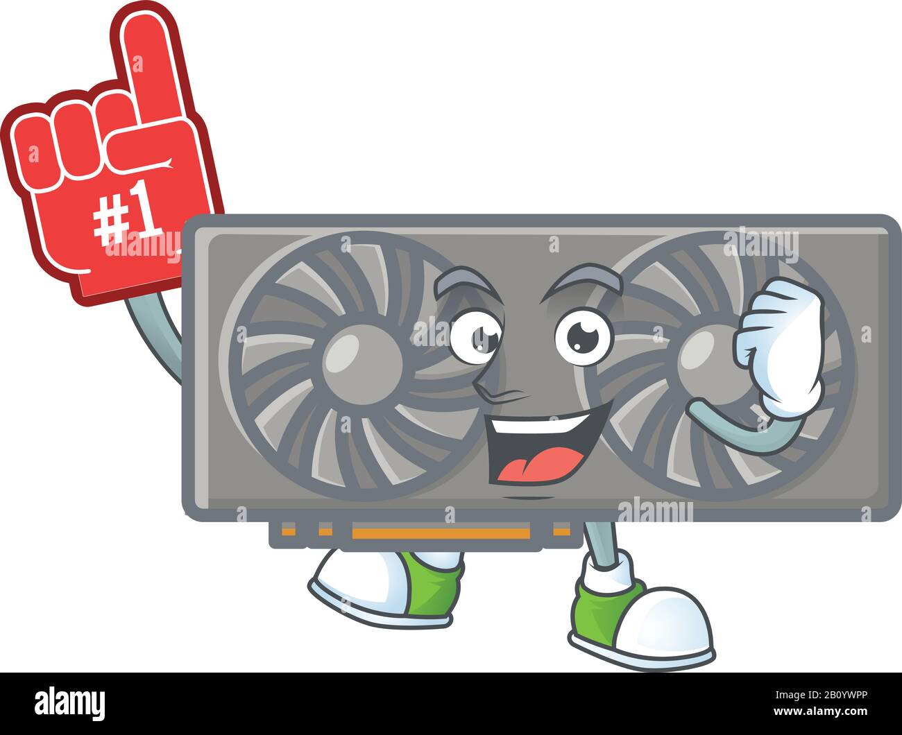 A cartoon design of gaming VGA card holding a Foam finger Stock Vector ...