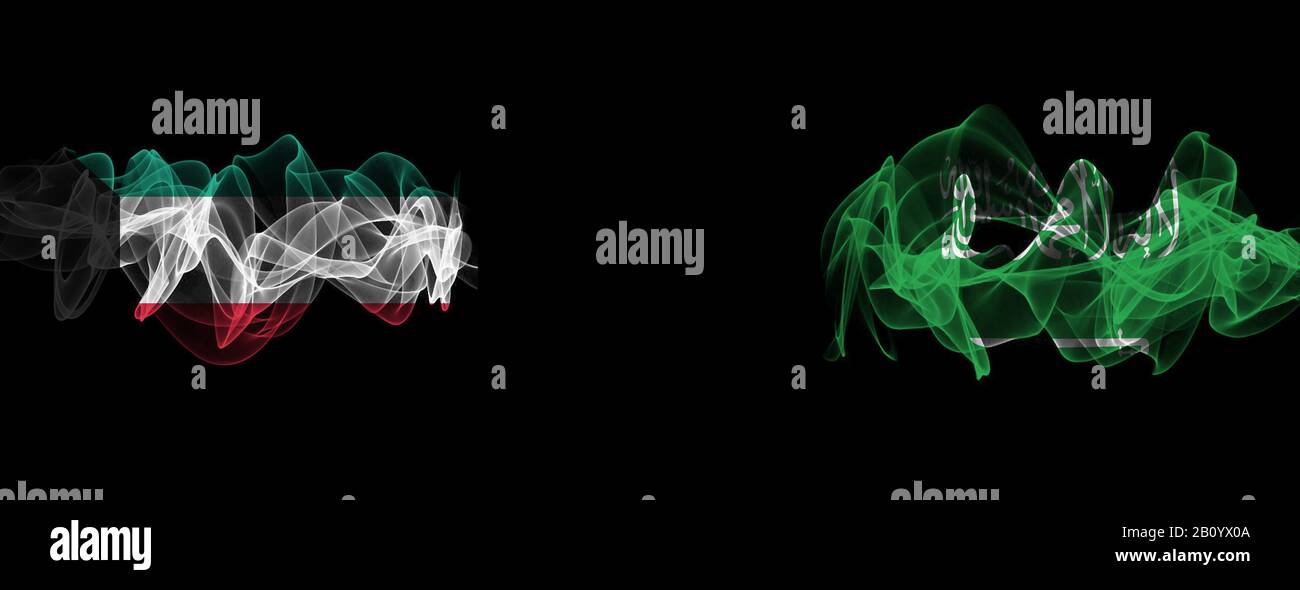 Flags of Kuwait and Saudi Arabia on Black background, Kuwait vs Saudi ...