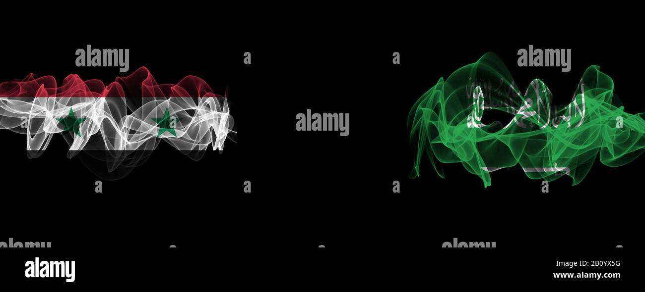 Flags of Syria and Saudi Arabia on Black background, Syria vs Saudi ...