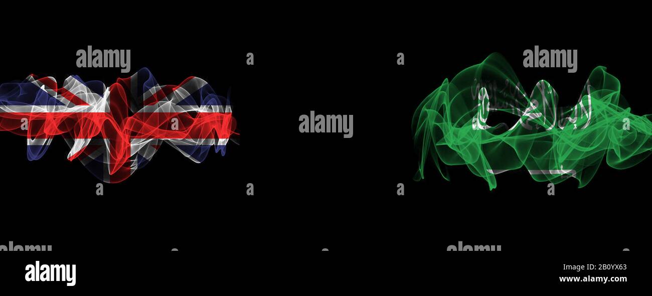Flags of Union Jack and Saudi Arabia on Black background, Union Jack vs ...