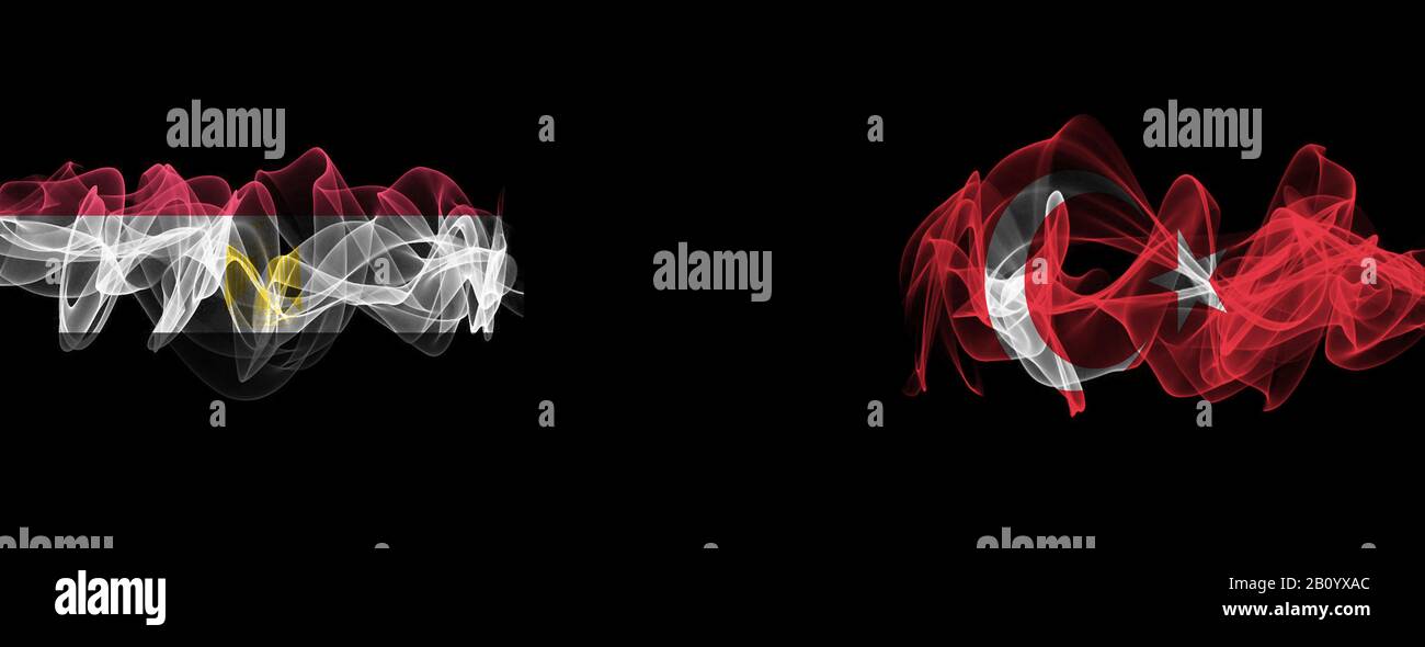 Flags of Egypt and Turkey on Black background, Egypt vs Turkey Smoke ...