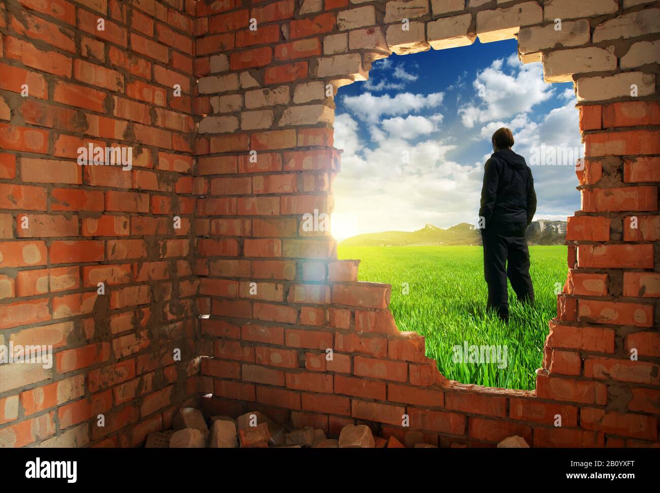 Silhouette of free man. Release to freedom. Conceptual composition ...