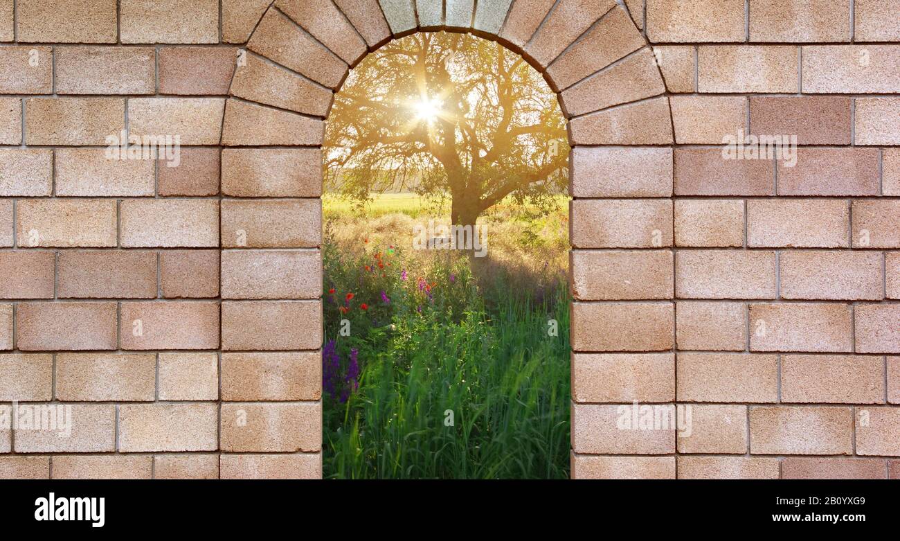 Arch from bricks and nature. Element of design Stock Photo - Alamy