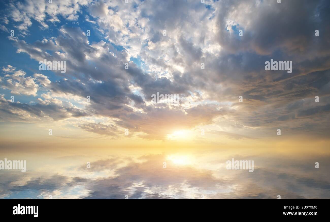 Sky background and water reflection on sunset. Nature composition Stock ...