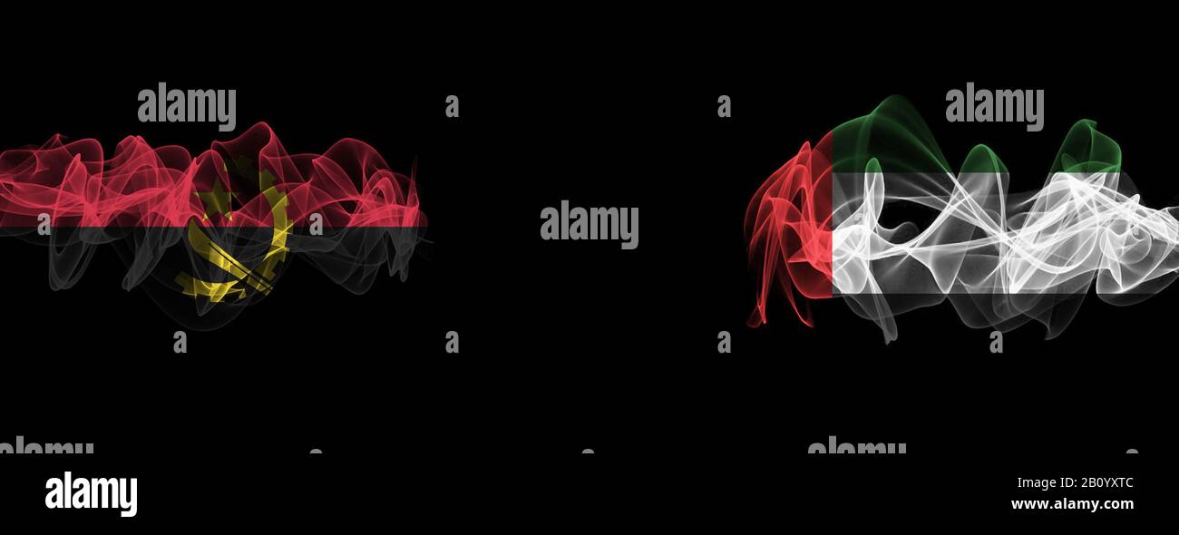 Flags of Angola and UAE on Black background, Angola vs United Arab ...