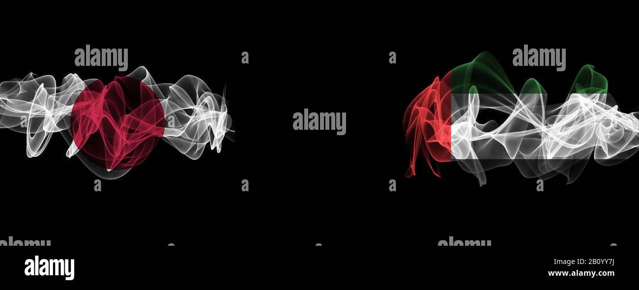 Flags of Japan and UAE on Black background, Japan vs United Arab ...