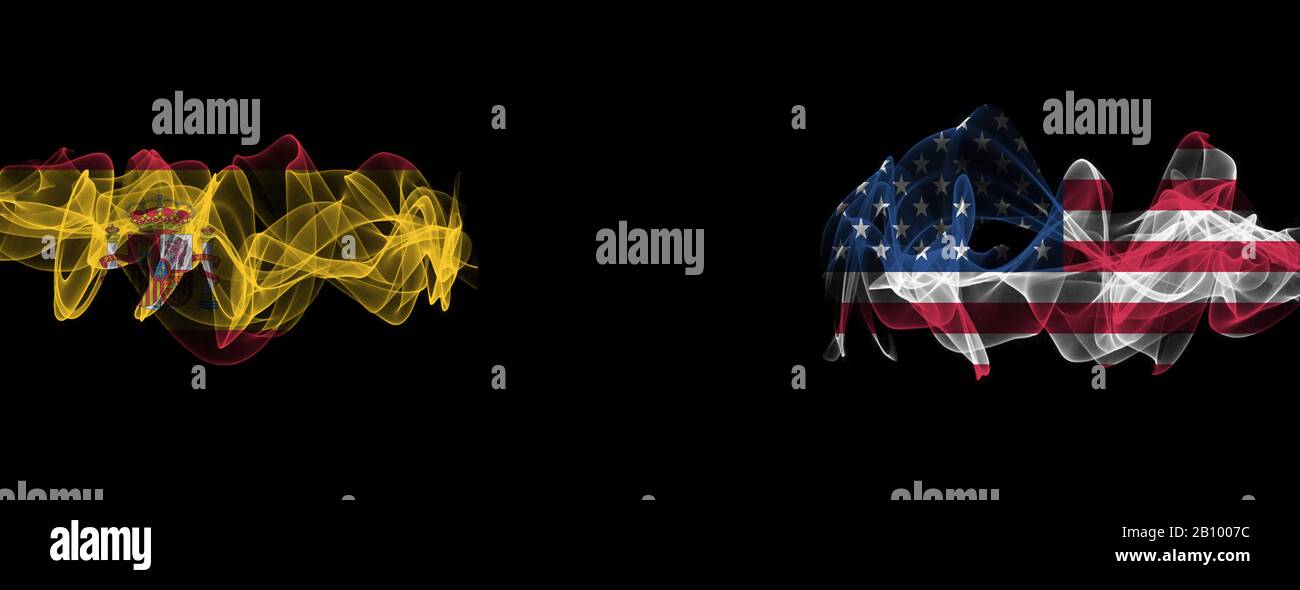 Flags of Spain and USA on Black background, Spain vs USA Smoke Flags ...