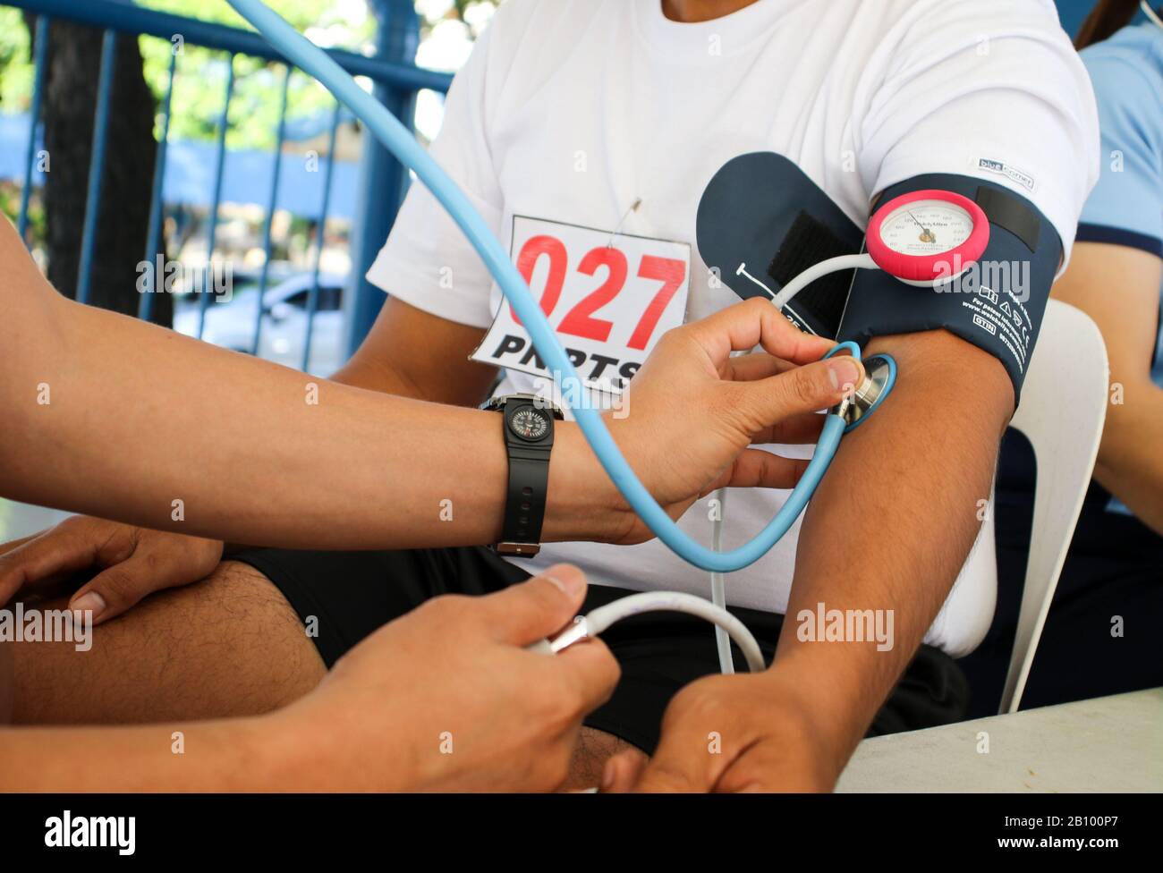 Quezon, Philippines. 20th Feb, 2020. Blood pressure monitoring before ...