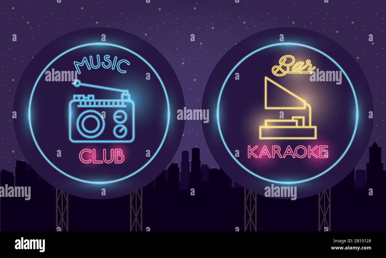 radio music player and phonograph neon lights Stock Vector Image & Art ...