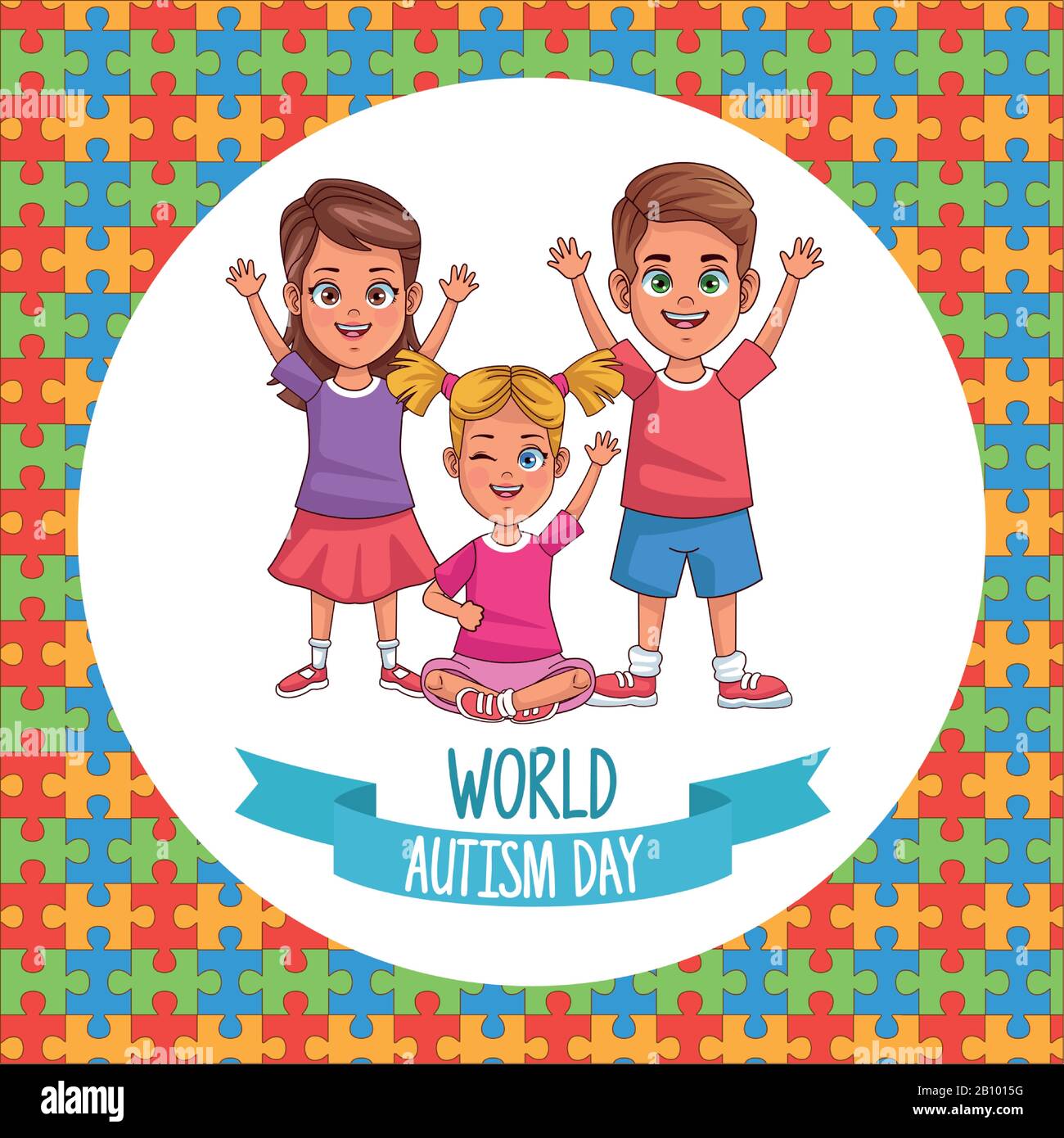 world autism day kids with puzzle pieces Stock Vector Image & Art - Alamy