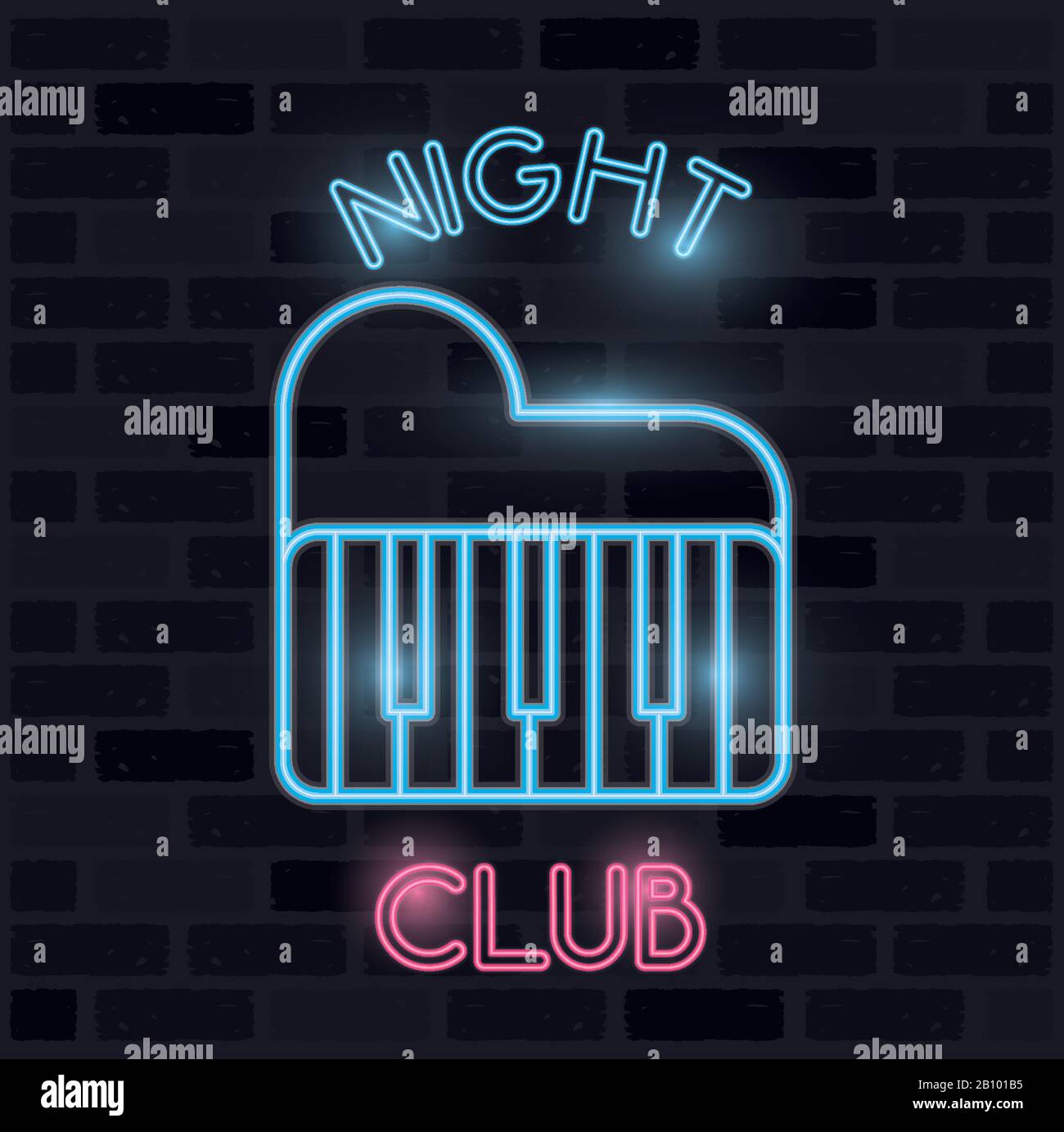 night club word calligraphy with piano neon lights Stock Vector Image ...