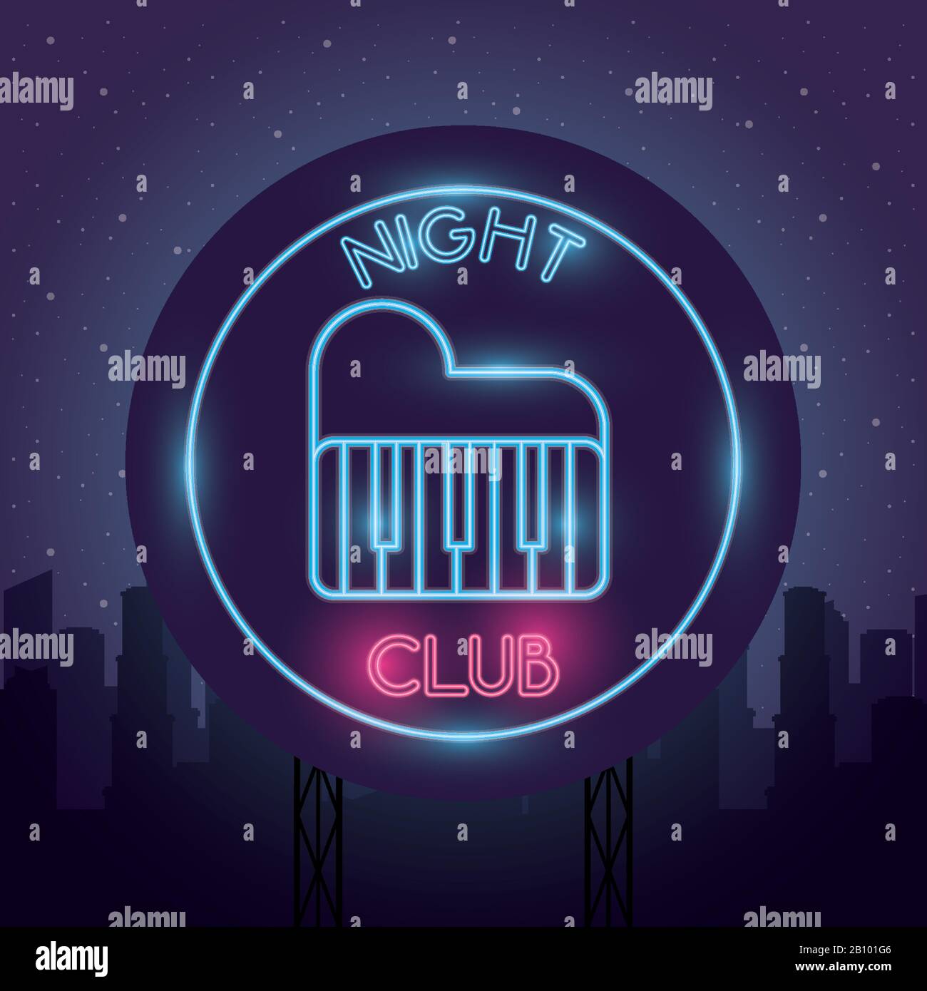 night club word calligraphy with piano neon lights Stock Vector Image ...