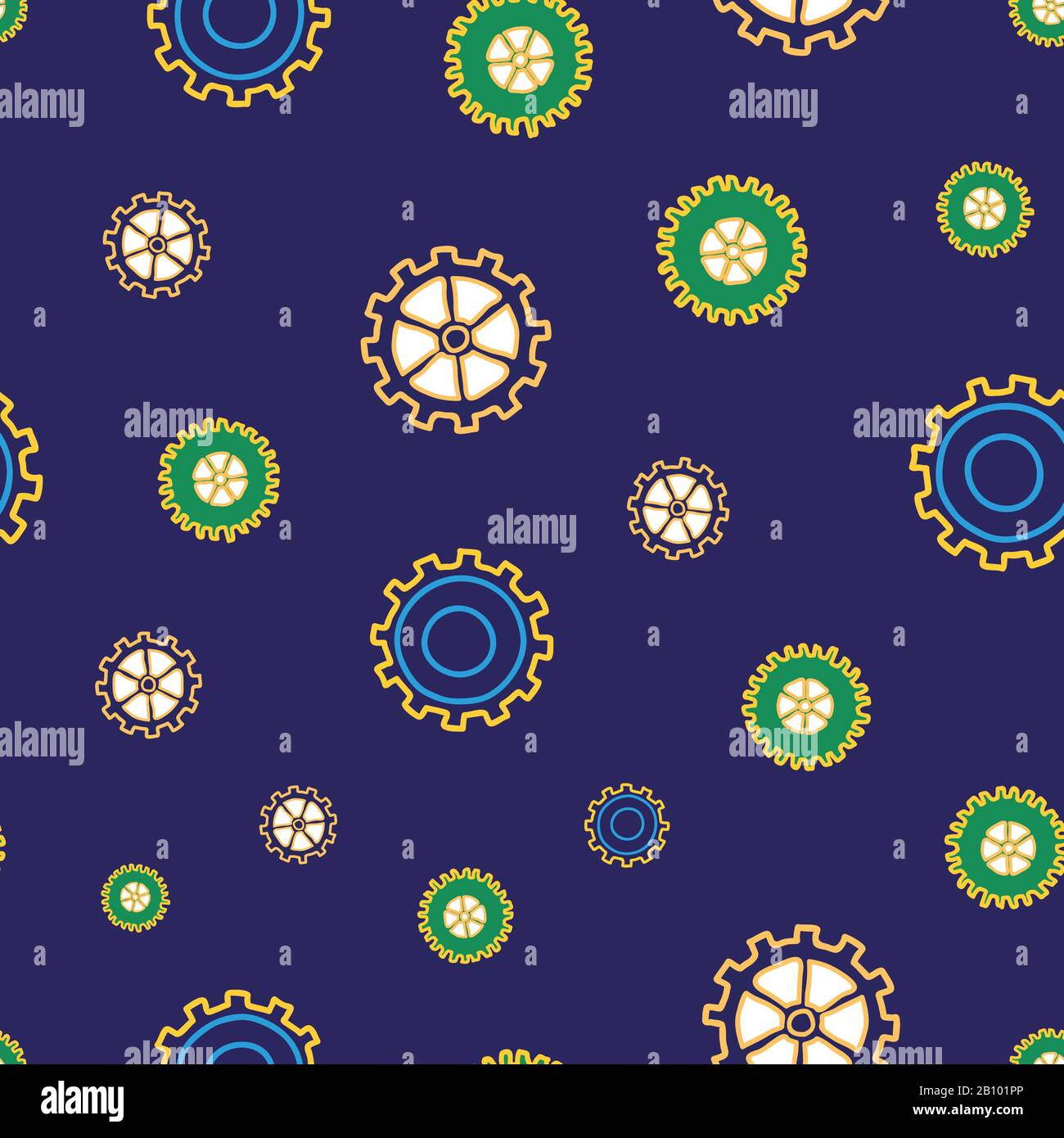 Corporate Cogs randomly placed modern Cartoon style Gears seamless repeat vector surface pattern ...