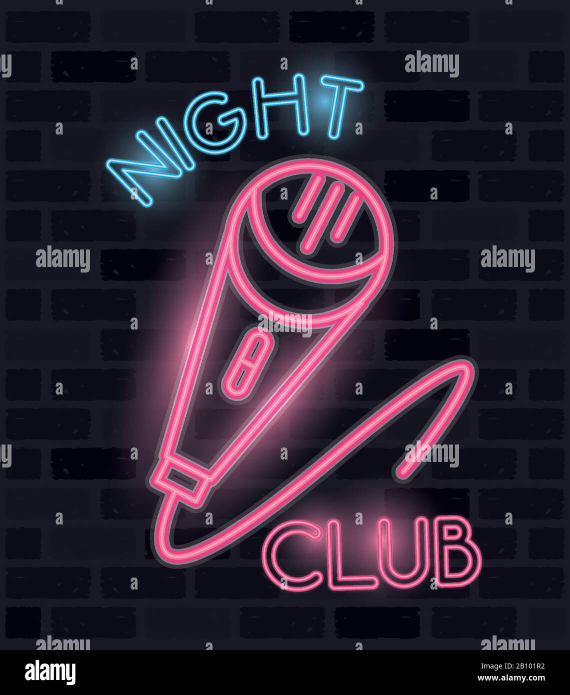 microphone with night club neon lights Stock Vector Image & Art - Alamy