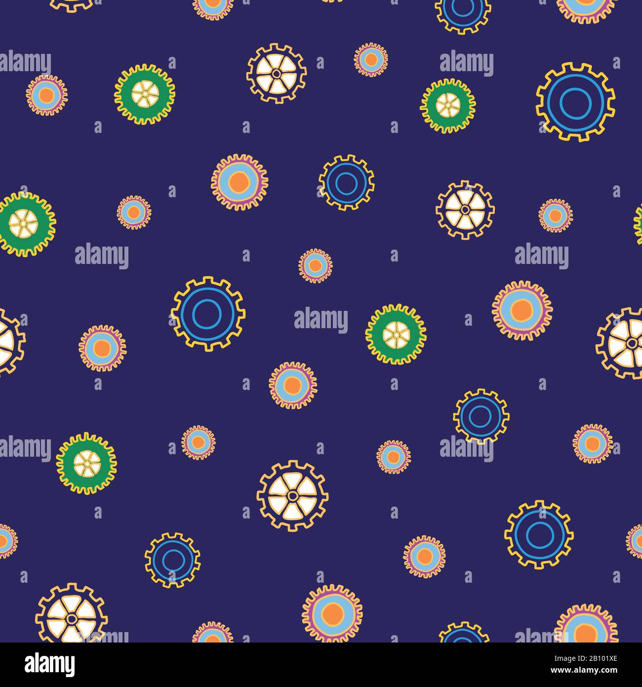 Mechanics, scattered cogs Modern Cartoon style Gears seamless repeat vector surface pattern ...