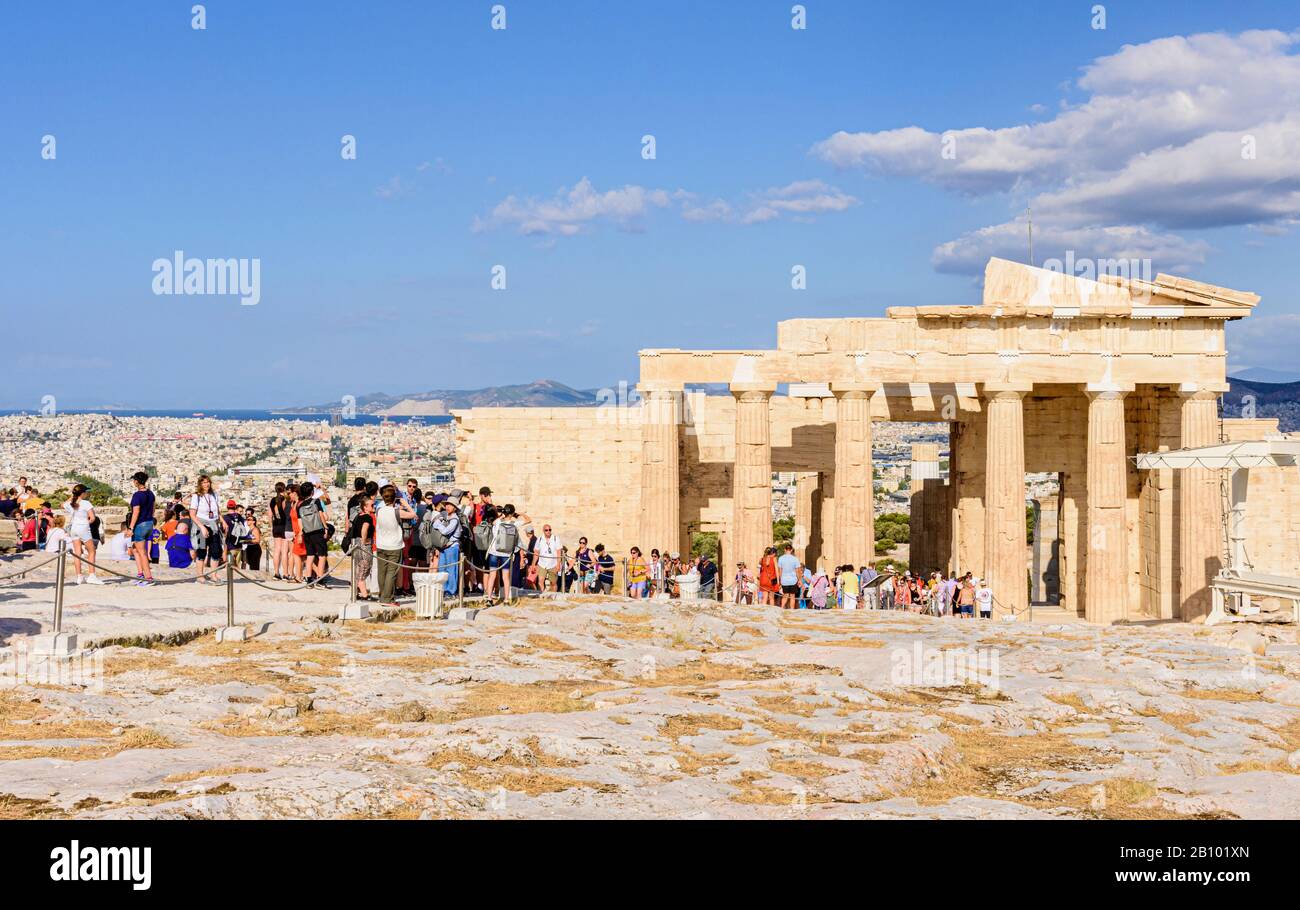 The Propylaea, the main entrance to the Acropolis, Athens, Greece Stock ...
