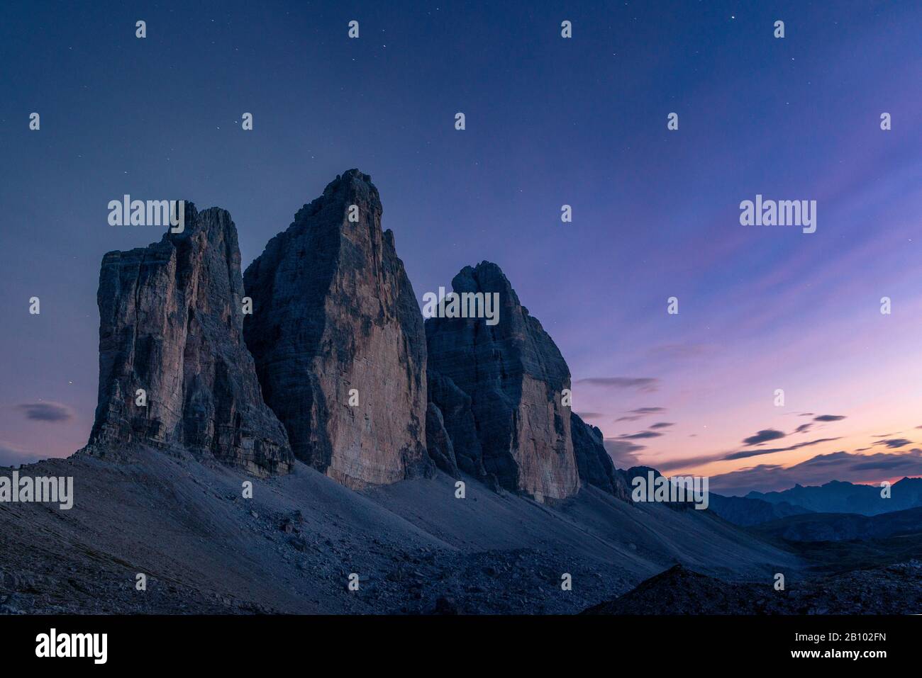 Three pinnacles at sunset, Three Peaks Nature Park, Sexten Dolomites ...