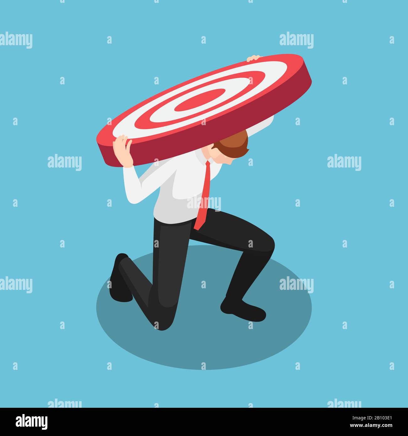Flat 3d isometric businessman carry very big target than he had ...