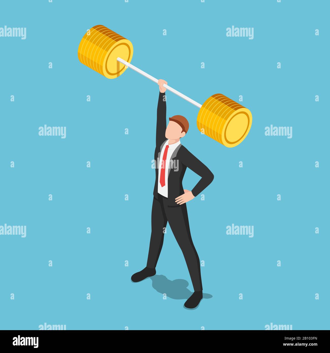 Flat 3d isometric businessman lifting barbell by one hand. Business ...