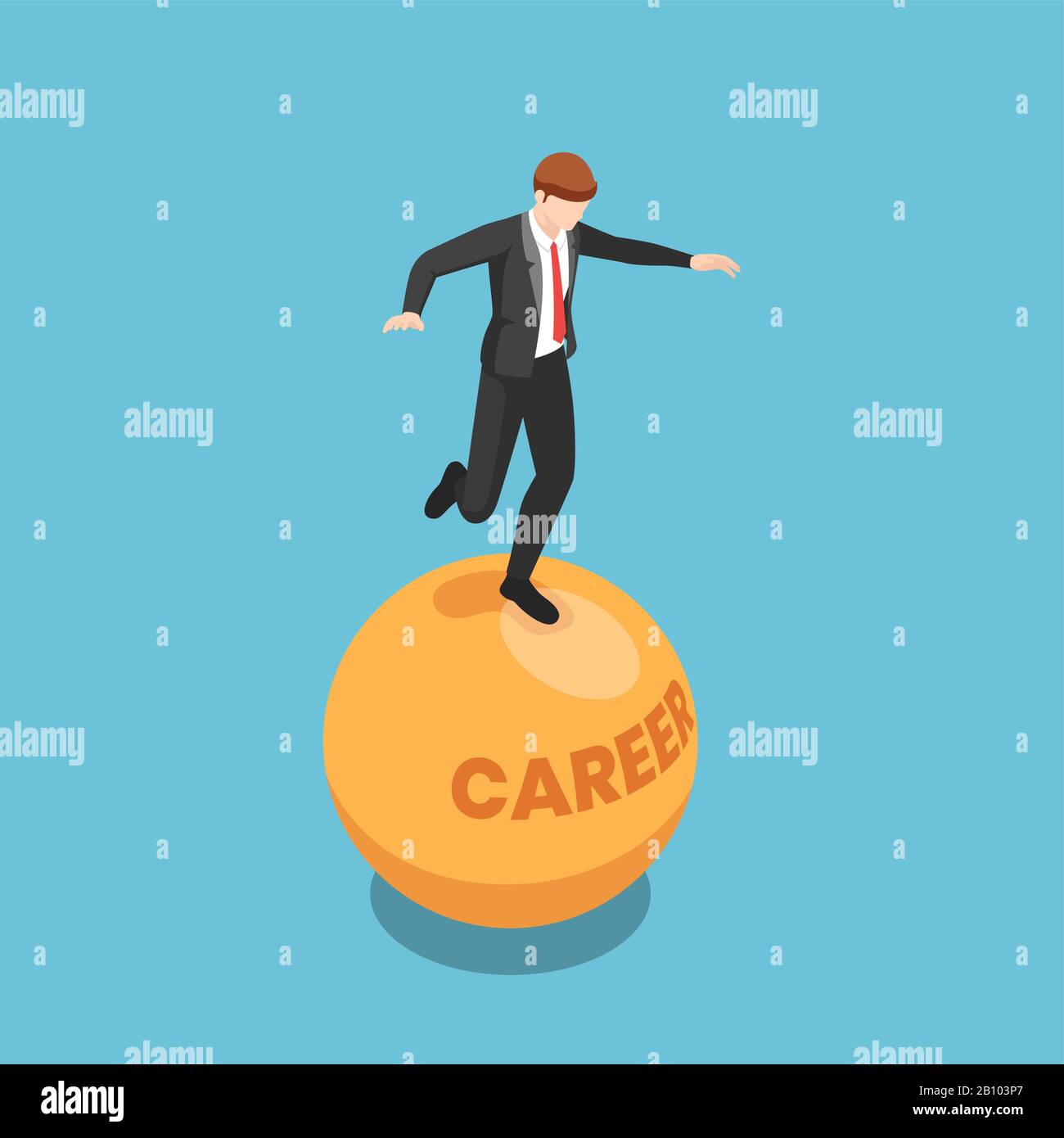 Flat 3d isometric businessman stand and balancing on unstable career ...