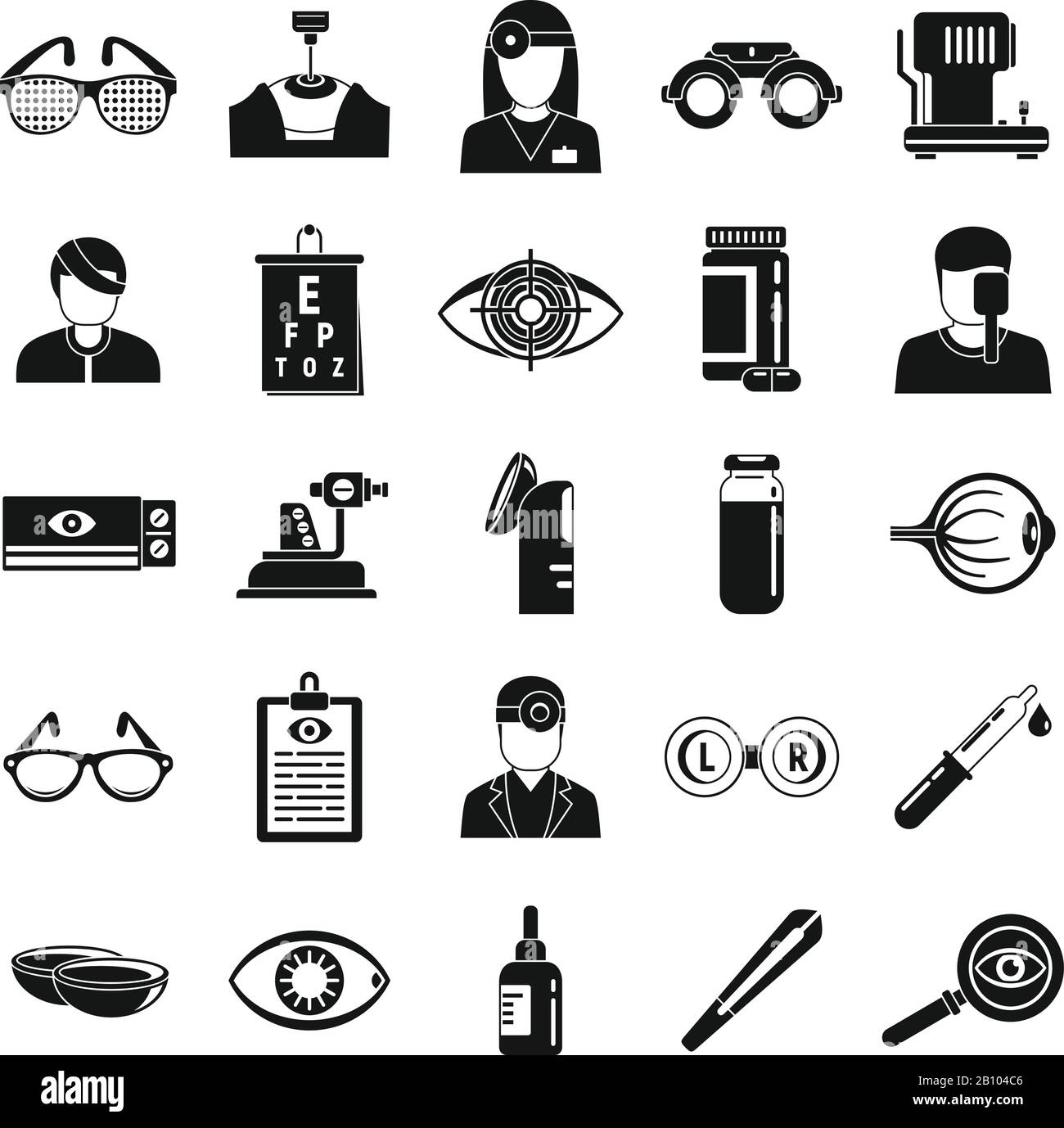 Doctor eye examination icons set. Simple set of doctor eye examination ...