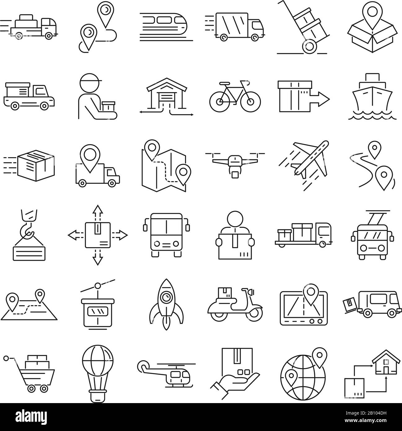 Relocation icons set. Outline set of relocation vector icons for web ...