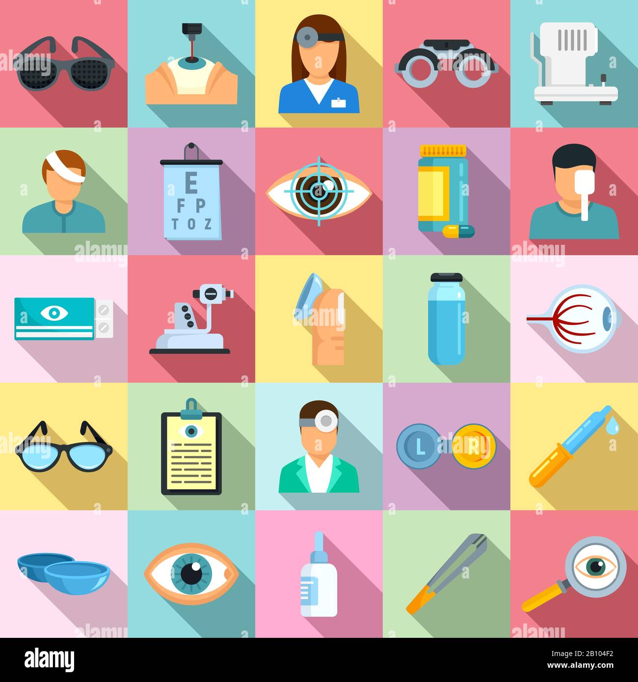 Eye examination icons set. Flat set of eye examination vector icons for ...