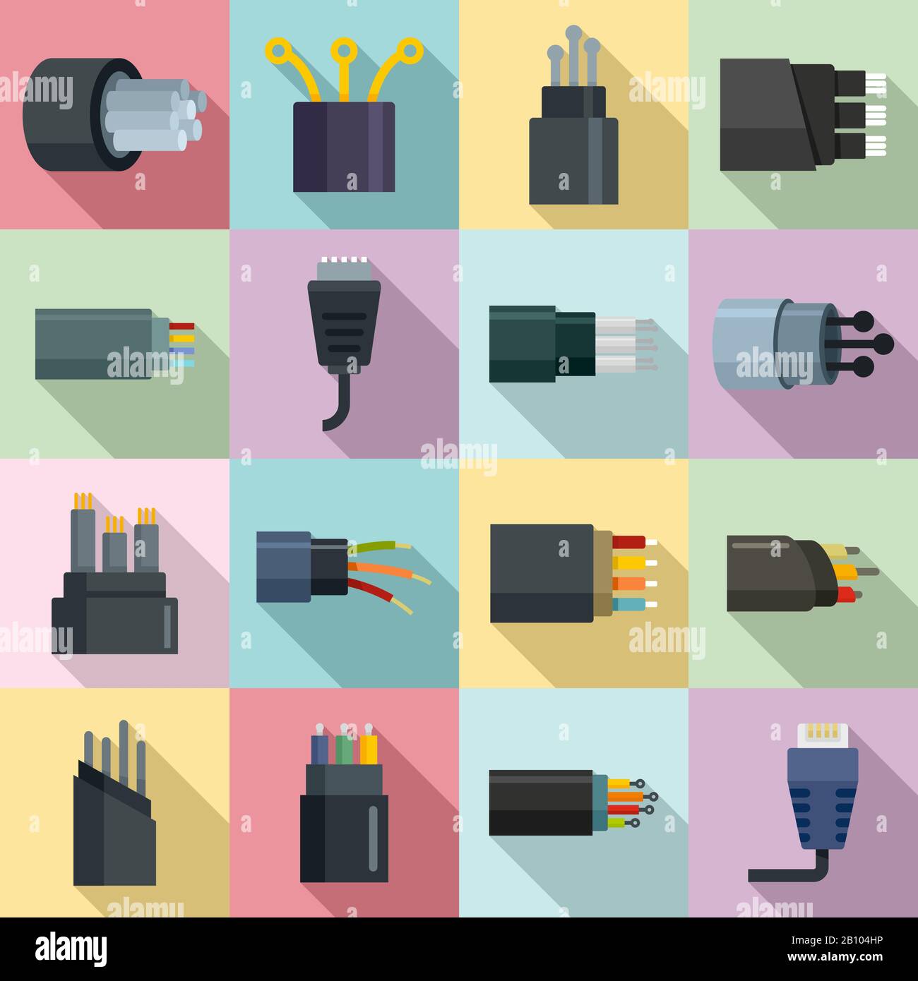 Optical fiber icons set. Flat set of optical fiber vector icons for web ...