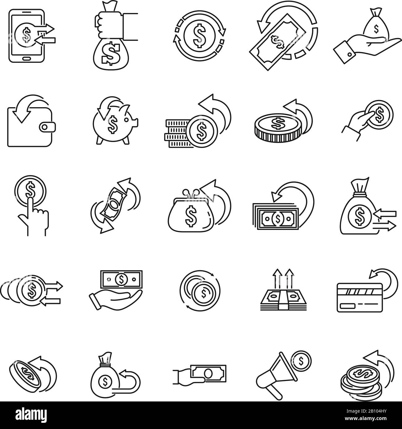 Cash back refund icons set. Outline set of cash back refund vector ...